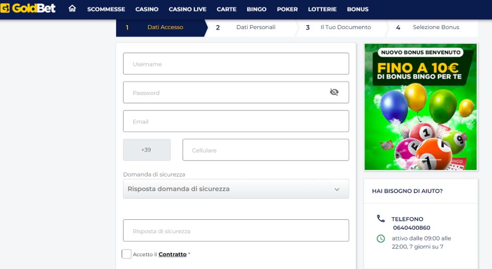 Tutti i contatti del la assistenza Goldbet