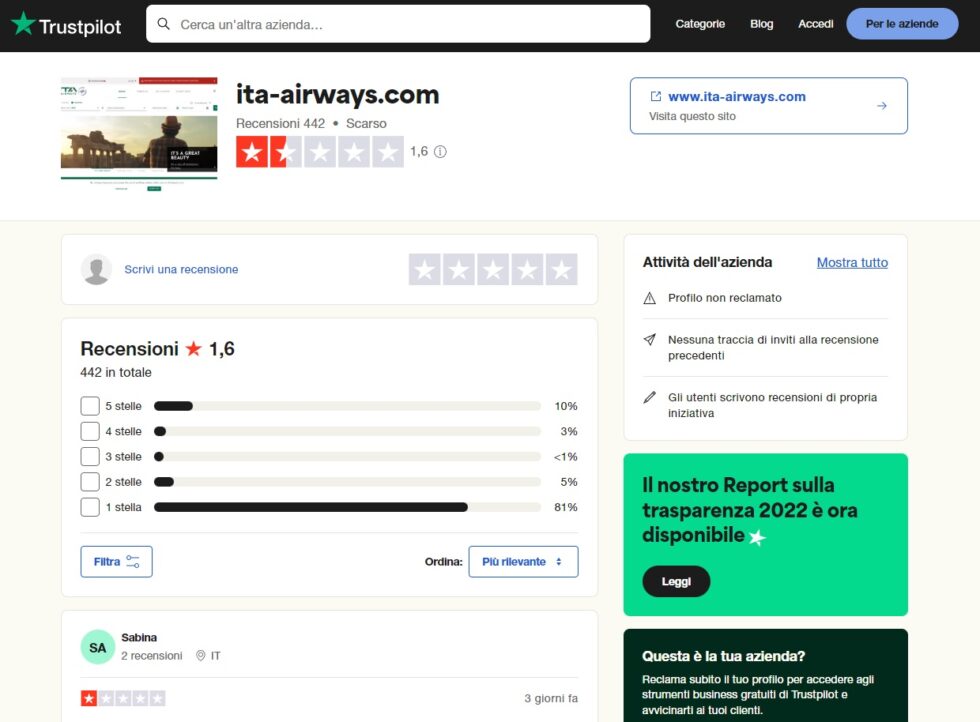 ITA Airways contatti e numeri ITA Airways call center