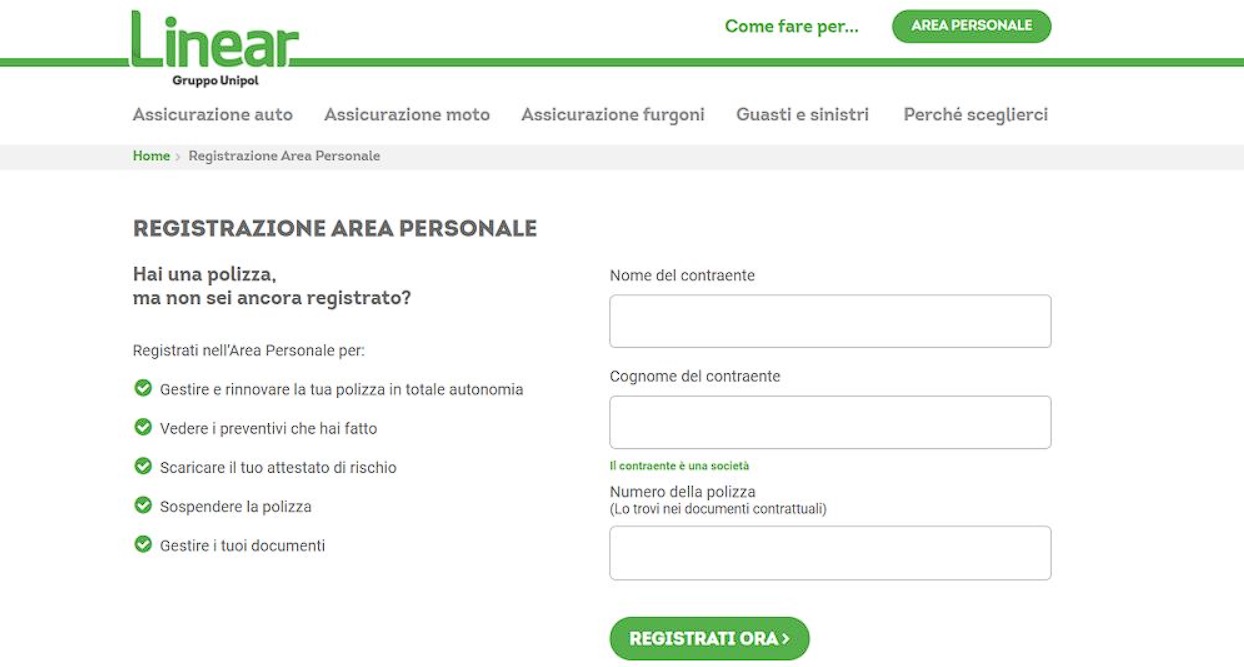 Linear contatti per ottenere assistenza assicurativa